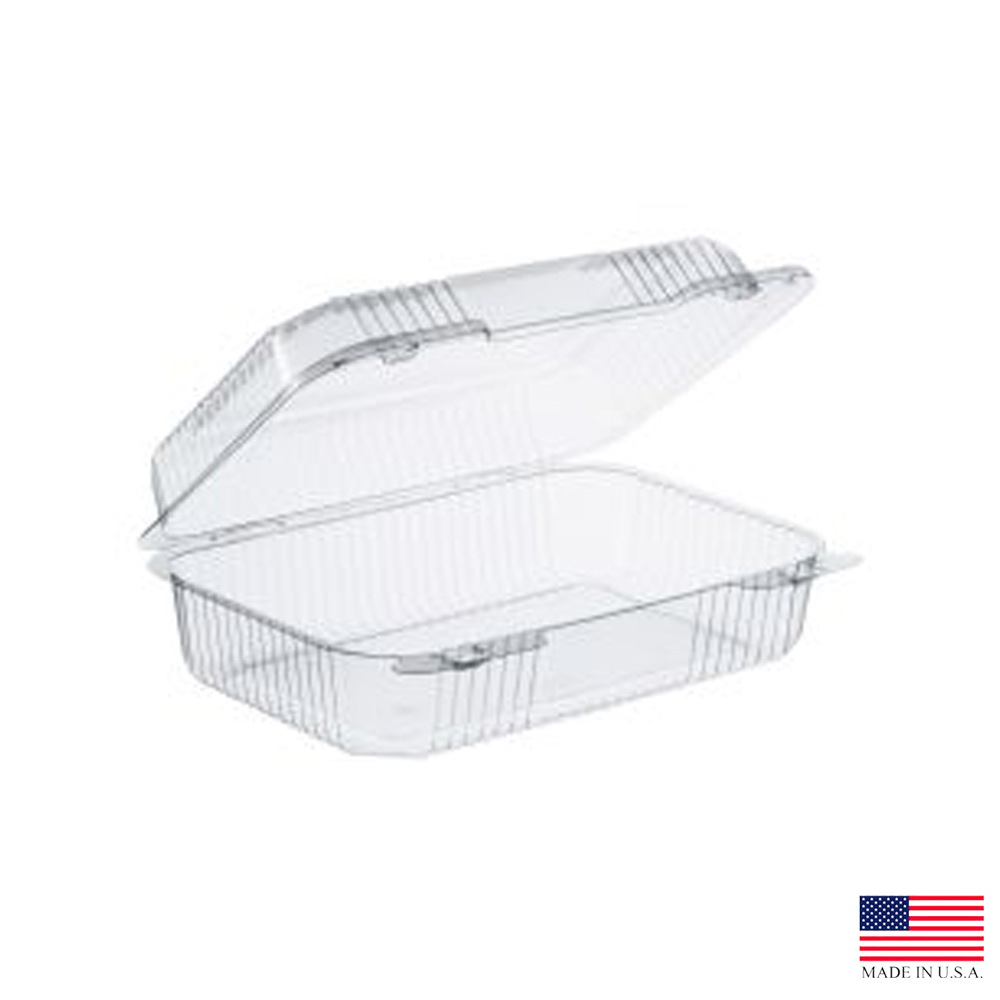 PET40UT1 StayLock Clear 9"x6.8"x3" Rectangular Plastic Hinged Container ...